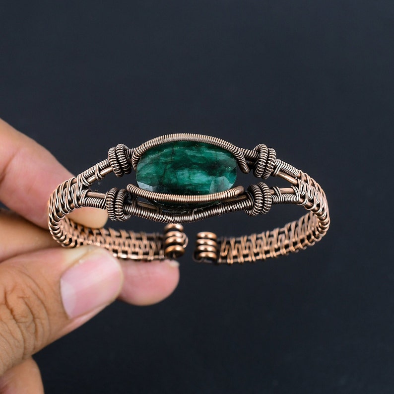 Emerald Bracelet Emerald Bangle Copper Wire Wrapped Cuff Bangle Wire ...