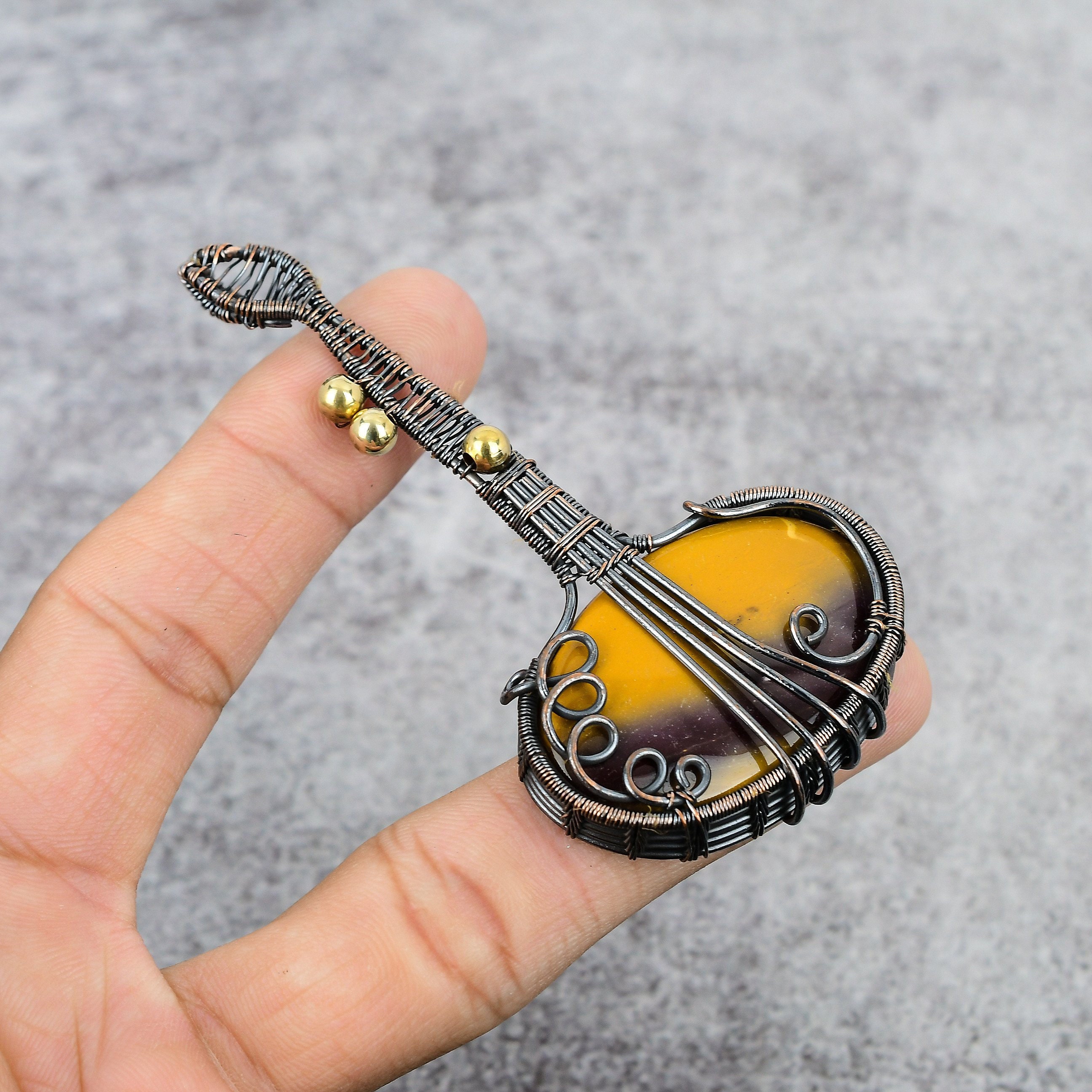 Banjo/guitar Theme Pendant in Multi Gemstone Copper Wire Wrapped ...