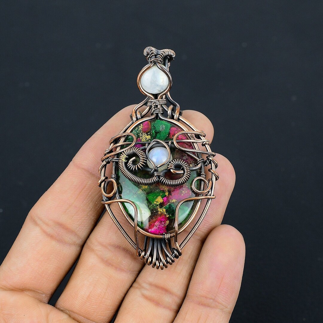 Evil Eye Spiny Oyster Pendant Copper Wire Wrapped Pendant Gemstone ...