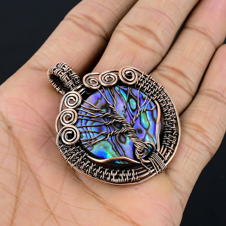 Abalone Shell Pendant, Natural Abalone Shell Gemstone Copper Wire Wrap ...