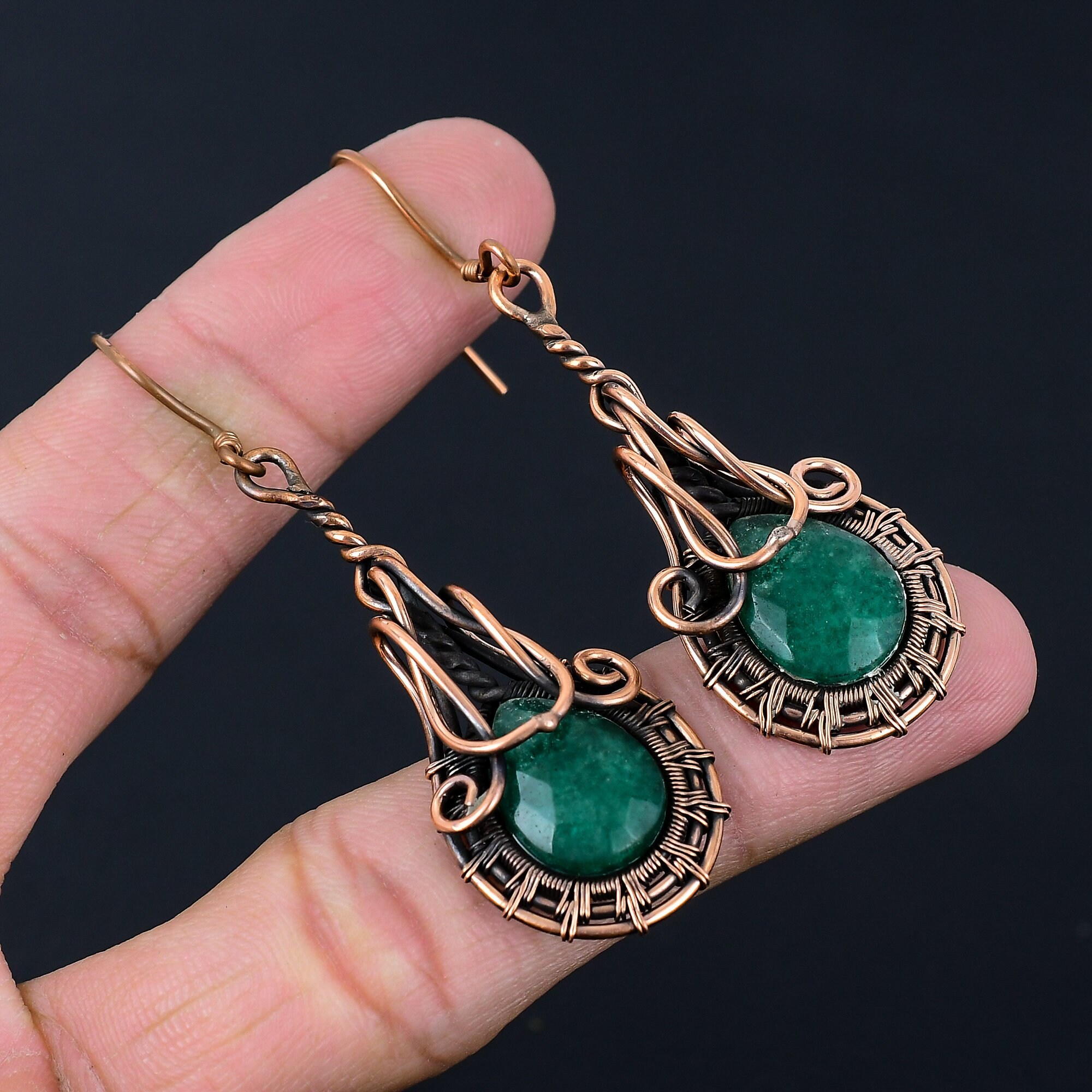 Emerald Earrings Copper Wire Wrapped Earrings Emerald Gemstone Earrings ...