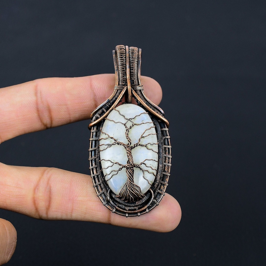 Moonstone Tree of Life Pendant Copper Wire Wrapped Pendant Moonstone ...
