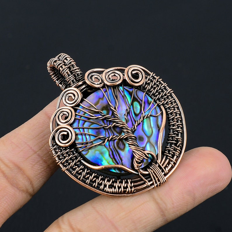 Abalone Shell Pendant, Natural Abalone Shell Gemstone Copper Wire Wrap ...