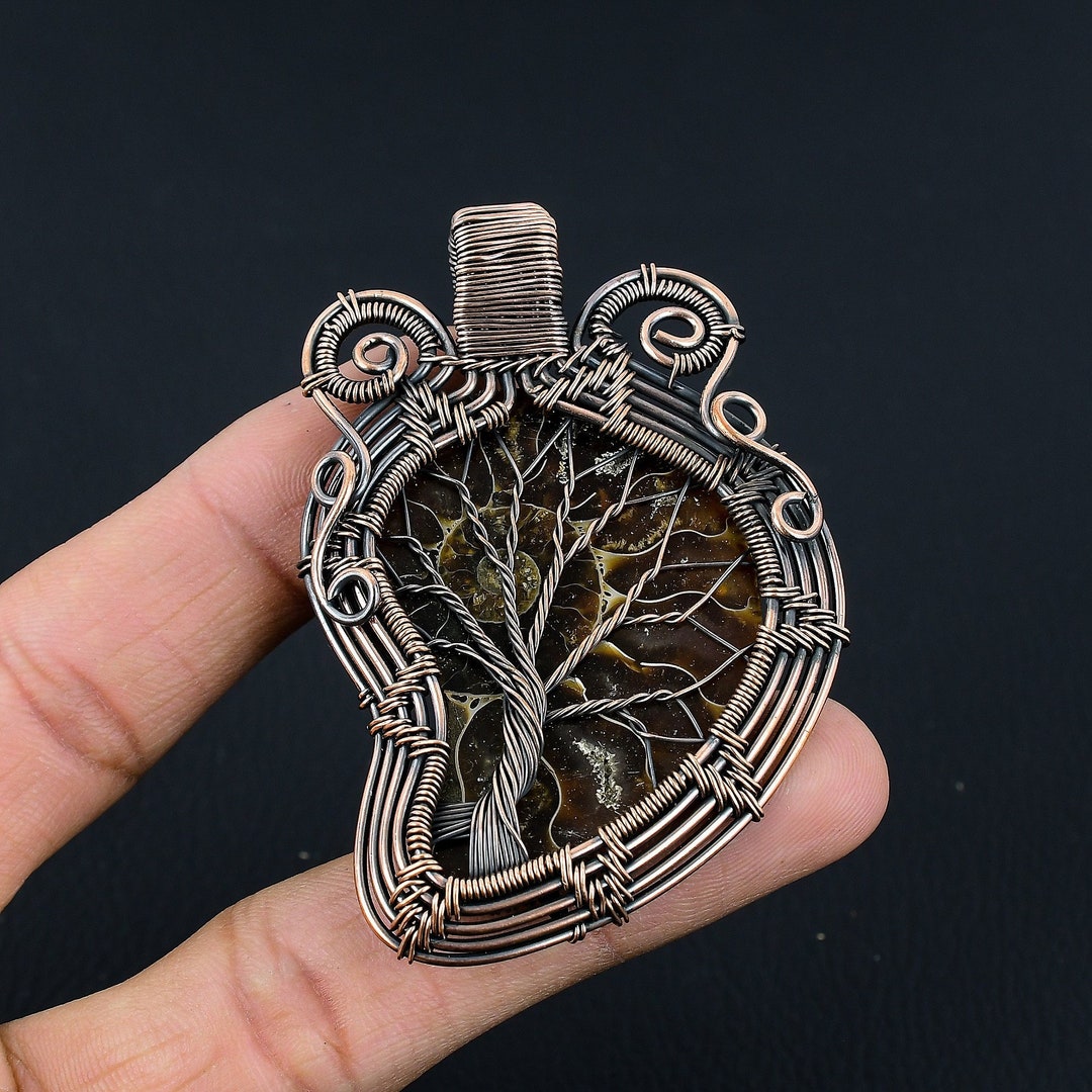 Tree of Life Ammonite Fossil Pendant Copper Wire Wrapped - Etsy