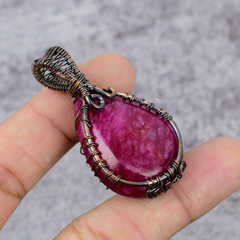 Tree of Life Kashmir Red Ruby Gemstone Pendant Copper Wire - Etsy