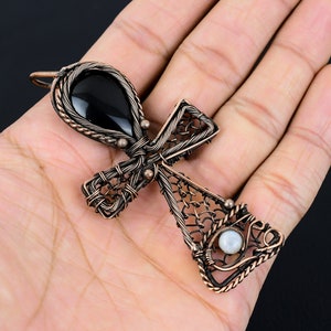 Black Onyx Ankh Pendant Copper Wire Wrapped Pendant Hieroglyphic Symbol ...