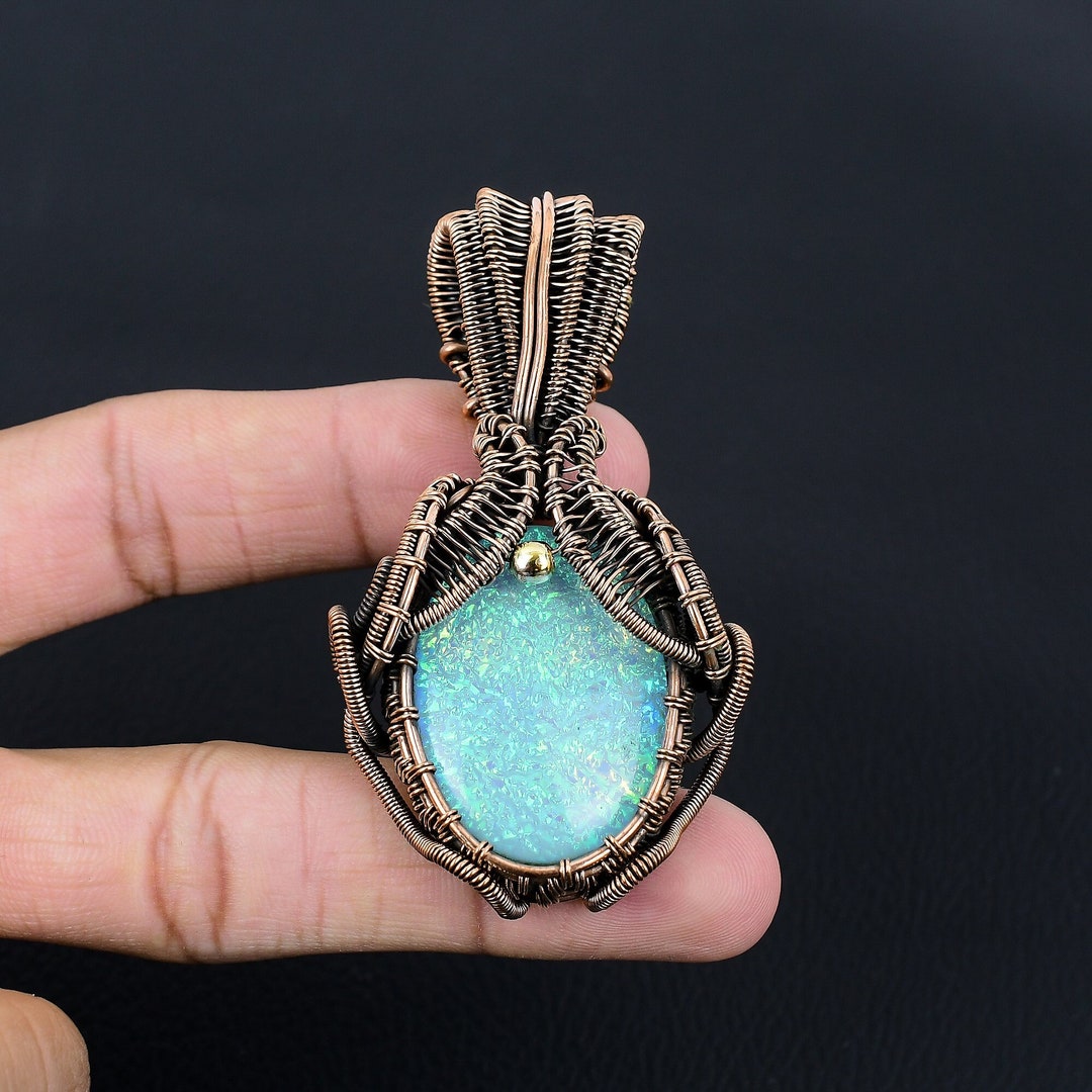 Australian Triplet Opal Pendant Copper Wire Wrapped Gemstone Pendant ...
