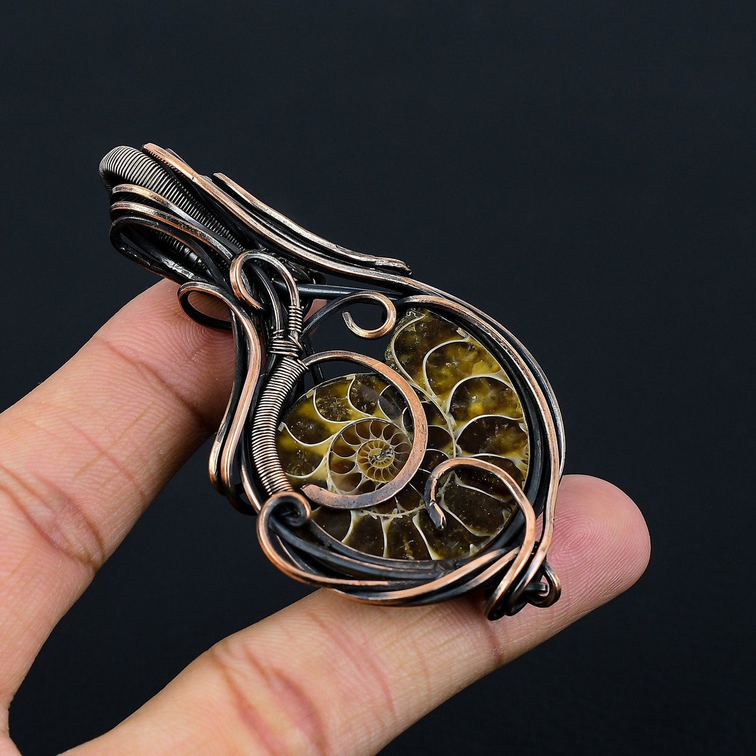 Ammonite Fossil Designer Pendant Copper Wire Wrapped Pendant Ammonite ...