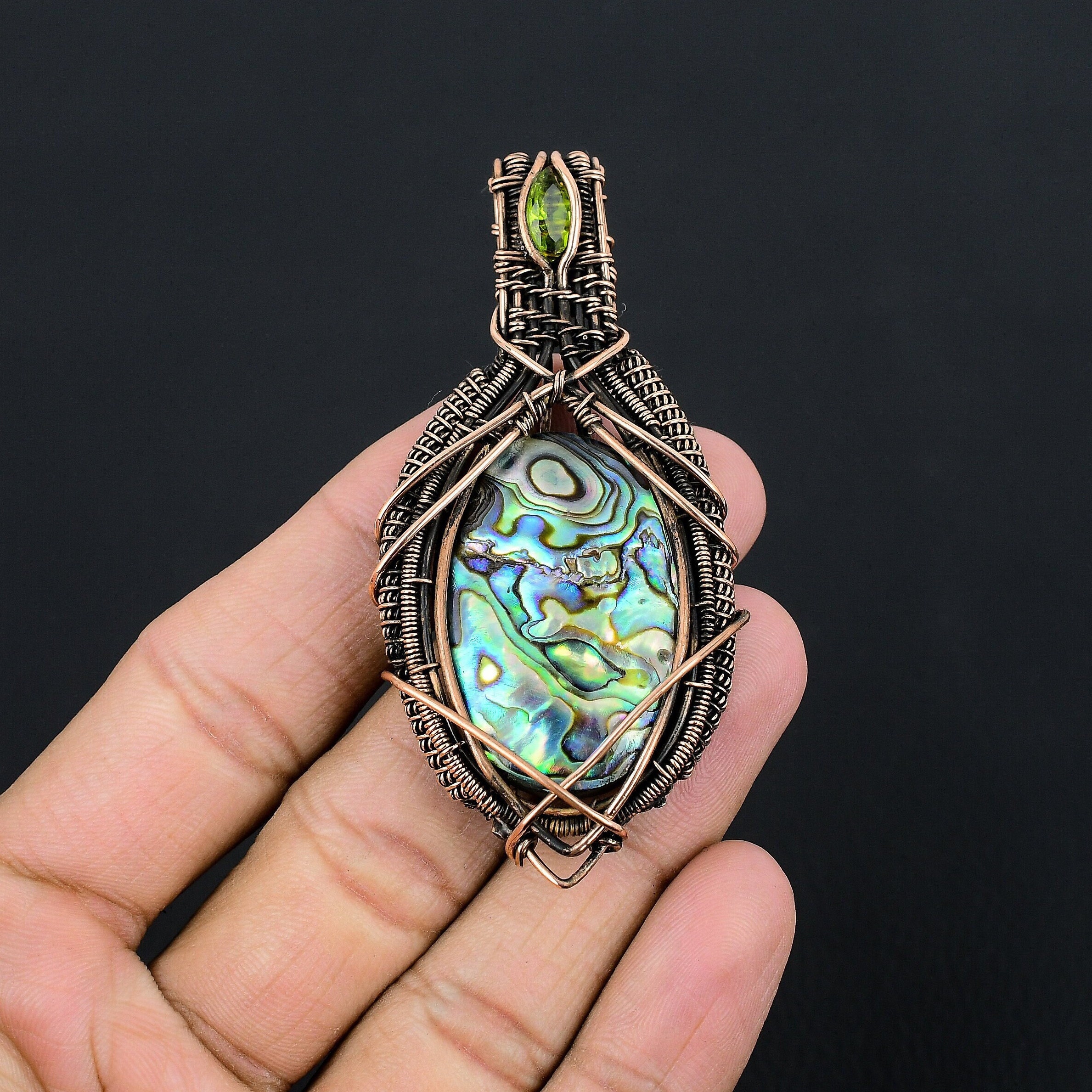 Abalone Shell Copper Pendant Coper Wire Wrapped Gemstone - Etsy