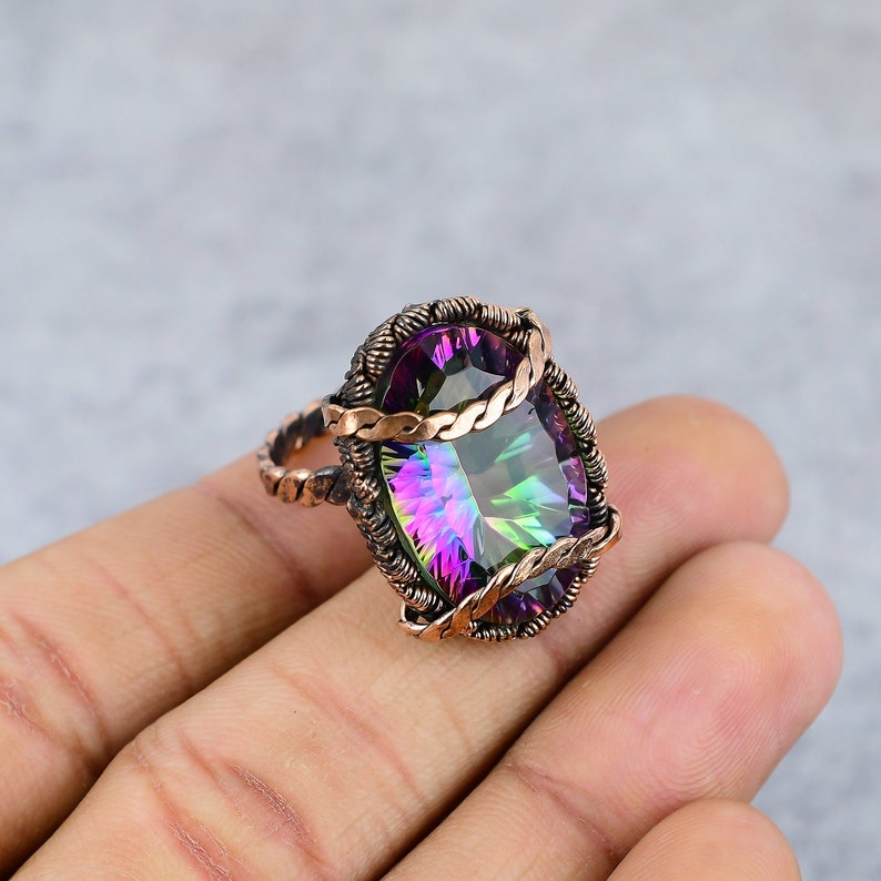 Rainbow Mystic Topaz Ring Copper Wire Wrapped Ring Copper Ring - Etsy