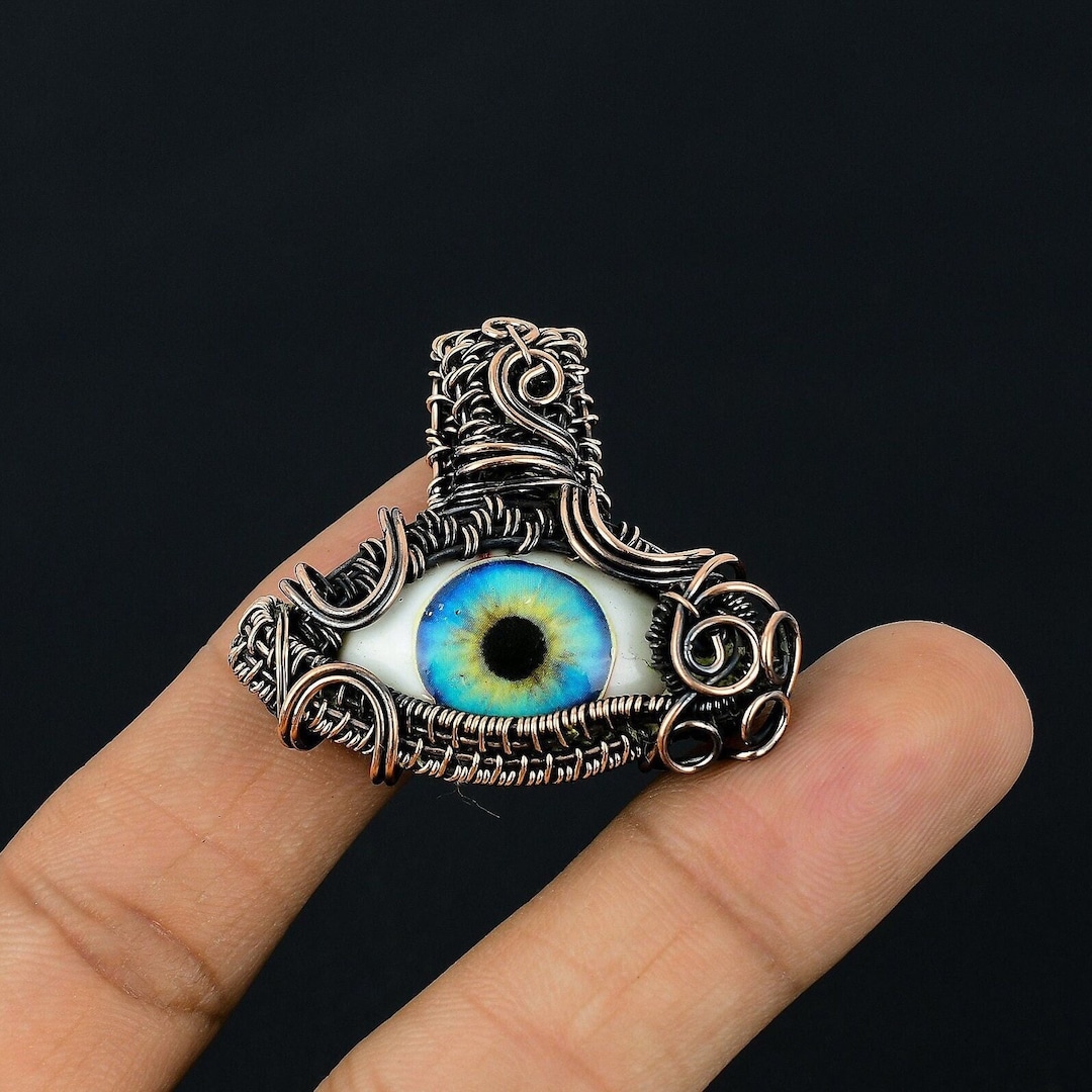 Human Realistic Eye Pendant Awakening Human Eye Jewelry Dual Blue Color ...