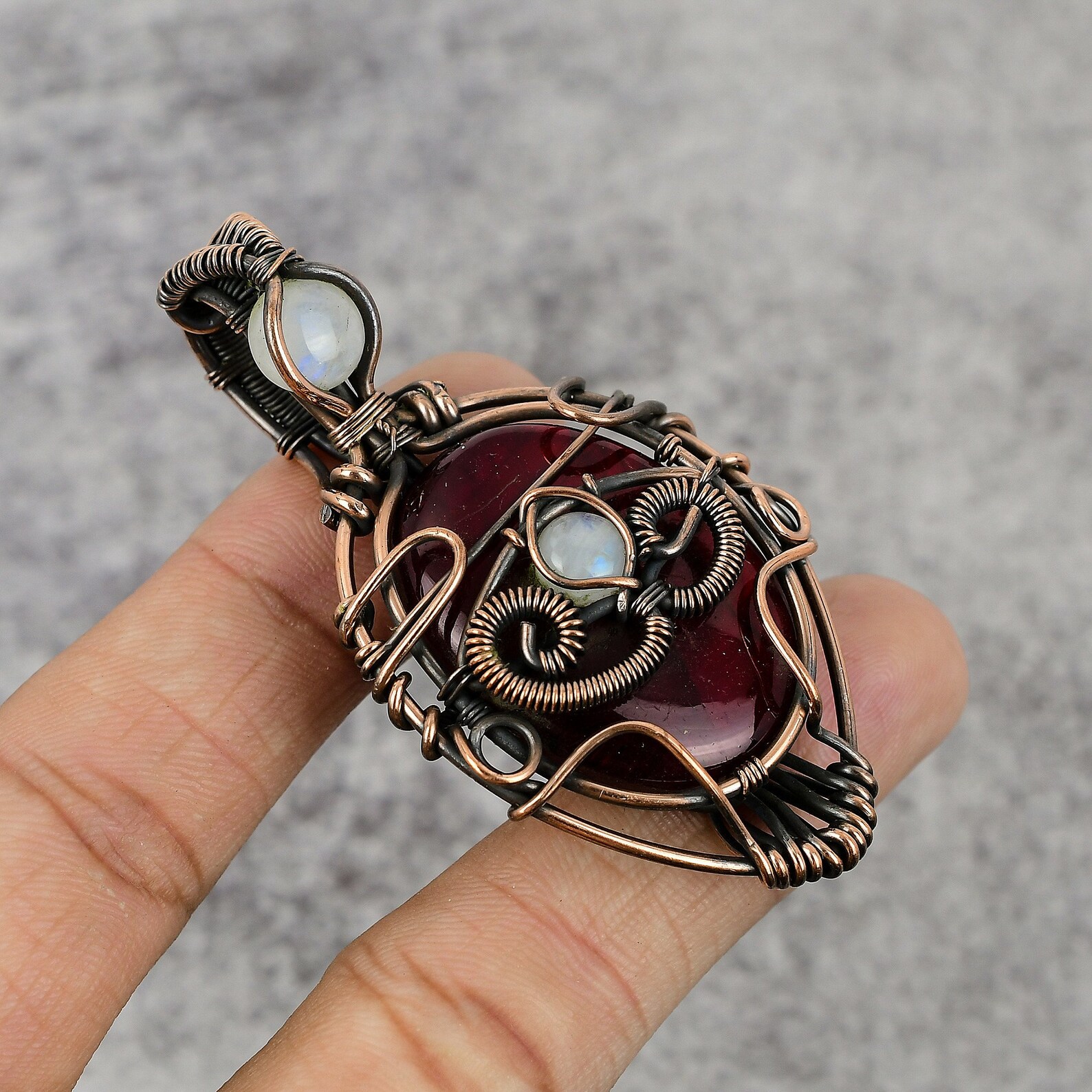 Evil Eye Red Flash Labradorite Pendant Copper Wire Wrapped - Etsy