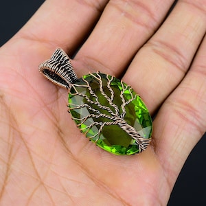 Peridot Tree of Life Pendant Copper Wire Wrapped Pendant Peridot ...