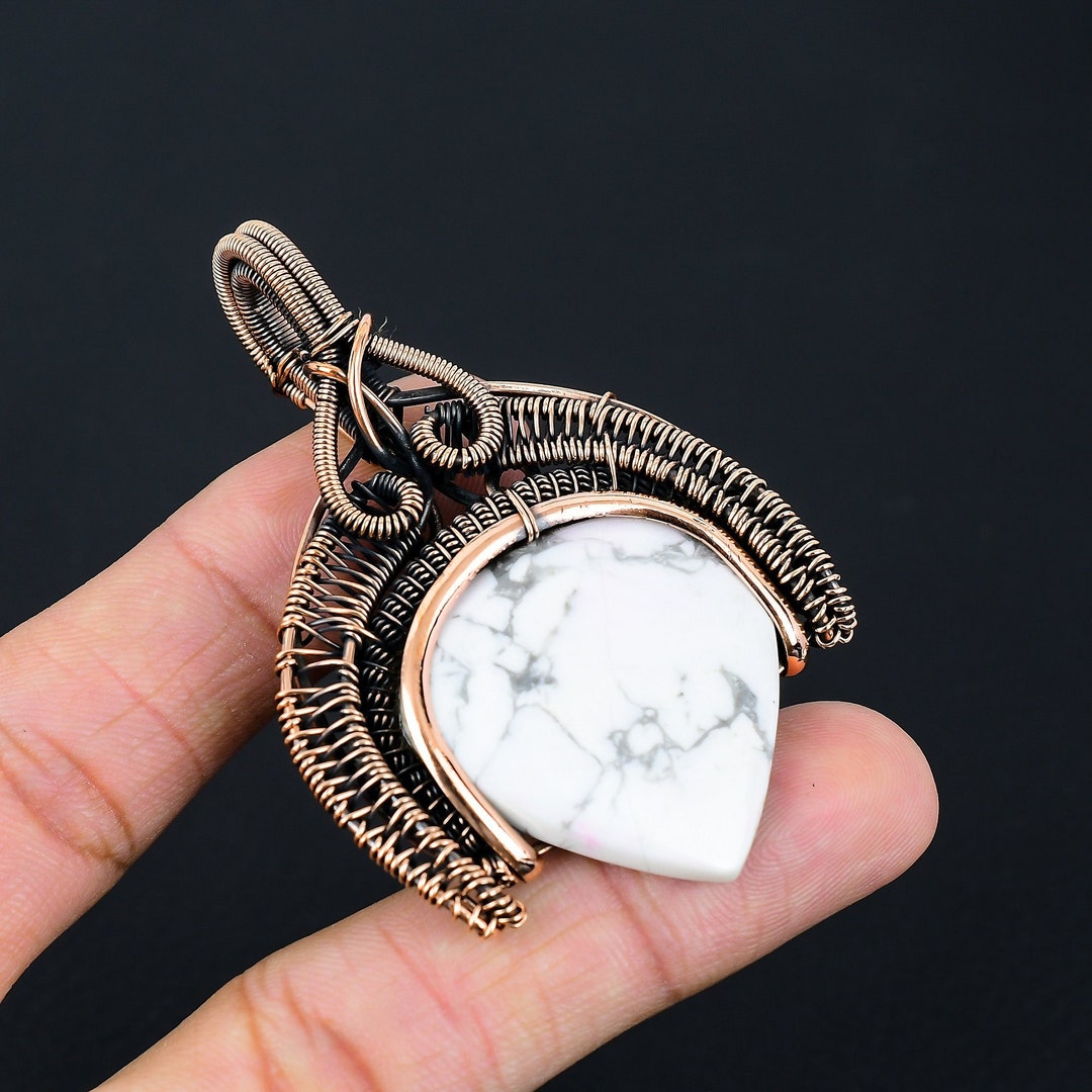 Howlite Pendant Copper Wire Wrapped Pendant Howlite Gemstone Pendant ...