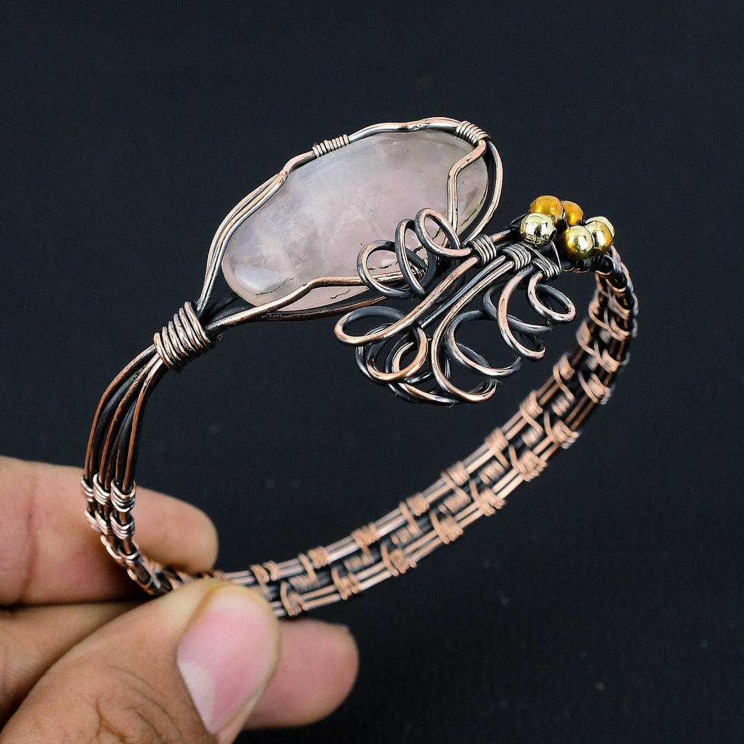 Rose Quartz Copper Cuff Bracelet Rose Quartz Bracelet Copper Wire ...
