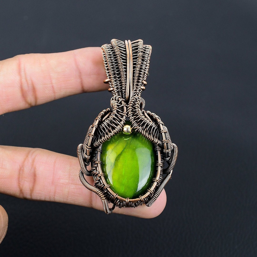Green Labradorite Pendant, Green Flash Labradorite Gemstone Copper Wire ...