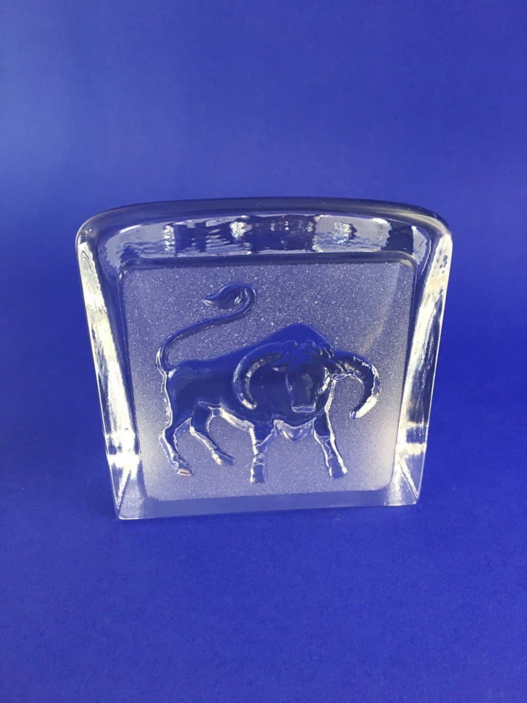 Vintage Nybro Sweden Paul Isling Art Glass Zodiac Taurus Bull Crystal ...