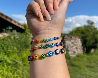 Rainbow Evil Eye Bracelet, Evil Eye Bracelet, Protection Bracelets ...