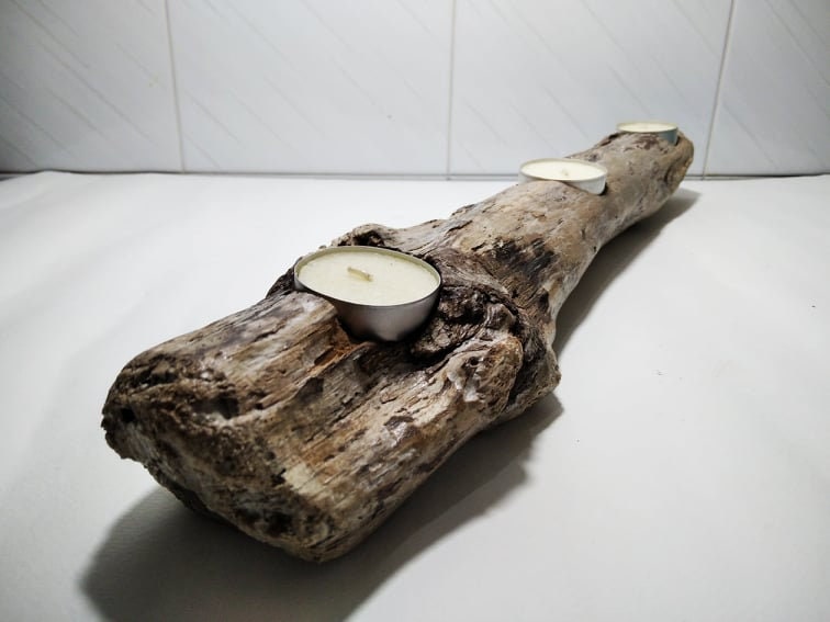Handmade Driftwood Candle Holder Home Reclaimed Wood Decor Romantic Tea ...