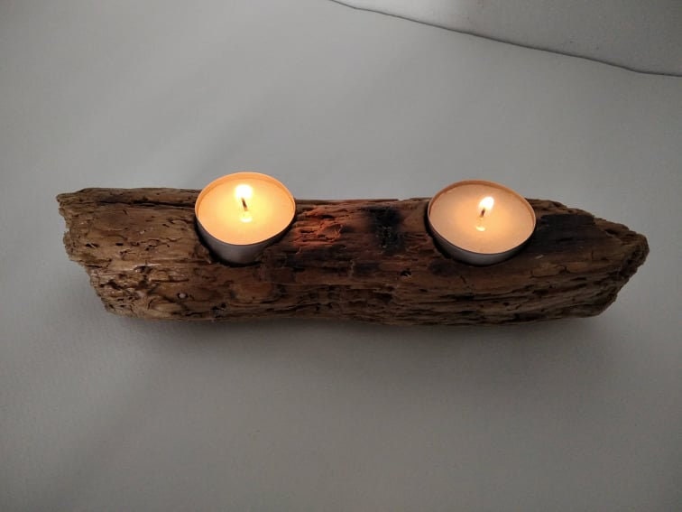 Handmade Driftwood Candle Holder Home Reclaimed Wood Decor Romantic Tea ...