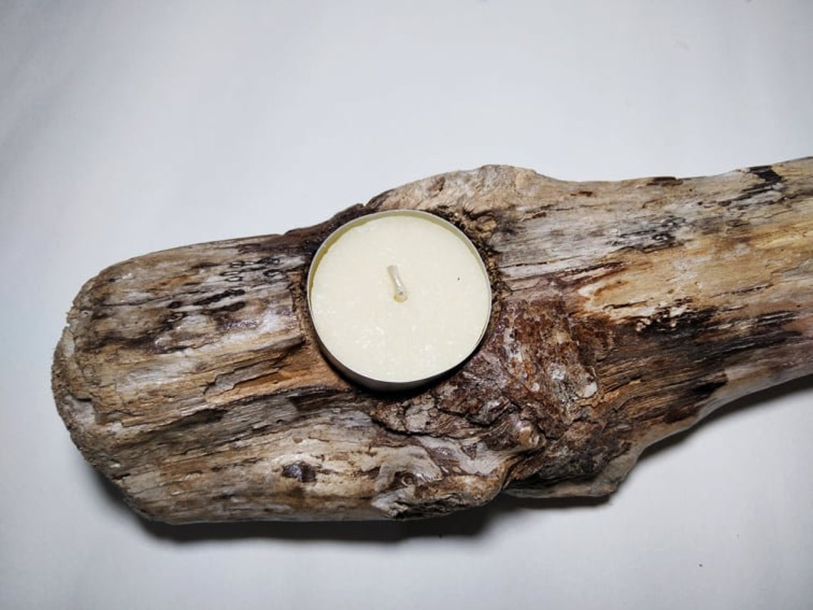Handmade Driftwood Candle Holder Home Reclaimed Wood Decor Romantic Tea ...