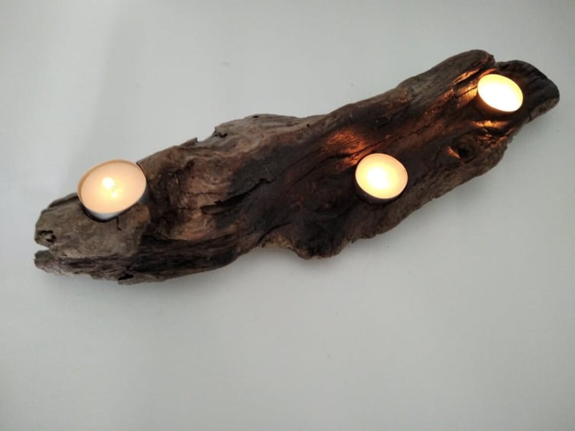 Handmade Driftwood Candle Holder Home Reclaimed Wood Decor Romantic Tea ...