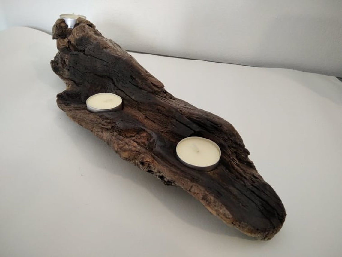 Handmade Driftwood Candle Holder Home Reclaimed Wood Decor Romantic Tea ...