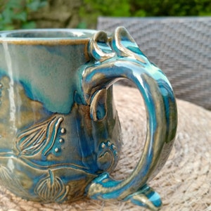 Carving Decorated Stoneware Mug, Slip Decorated Mug, Mug With Leaves ...