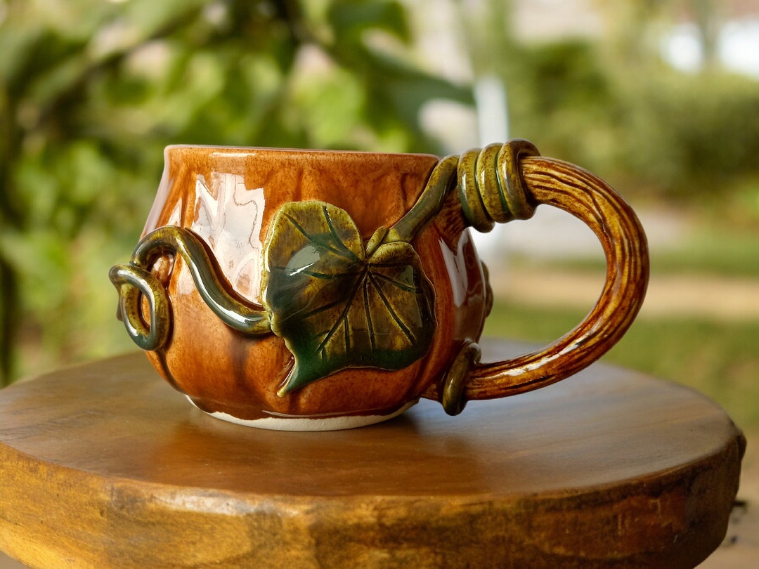 Pumpkin Mug, Handmade Ceramic Mug, Pumpkin Leaves Mug, Autumn Mug ...