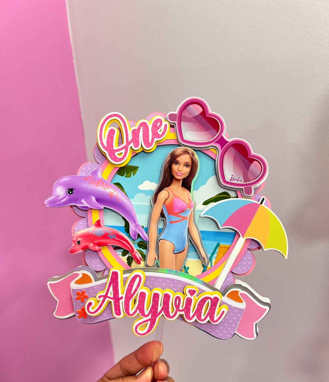 Brunette Doll Cake Topper, Doll Cake Topper, Pool Party Cake Topper ...