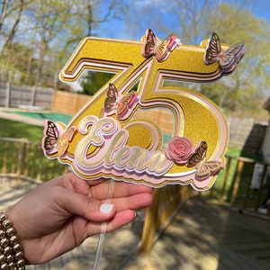 Number Cake Topper, Butterflies Cake Topper, Adults Cake Topper, 75 ...