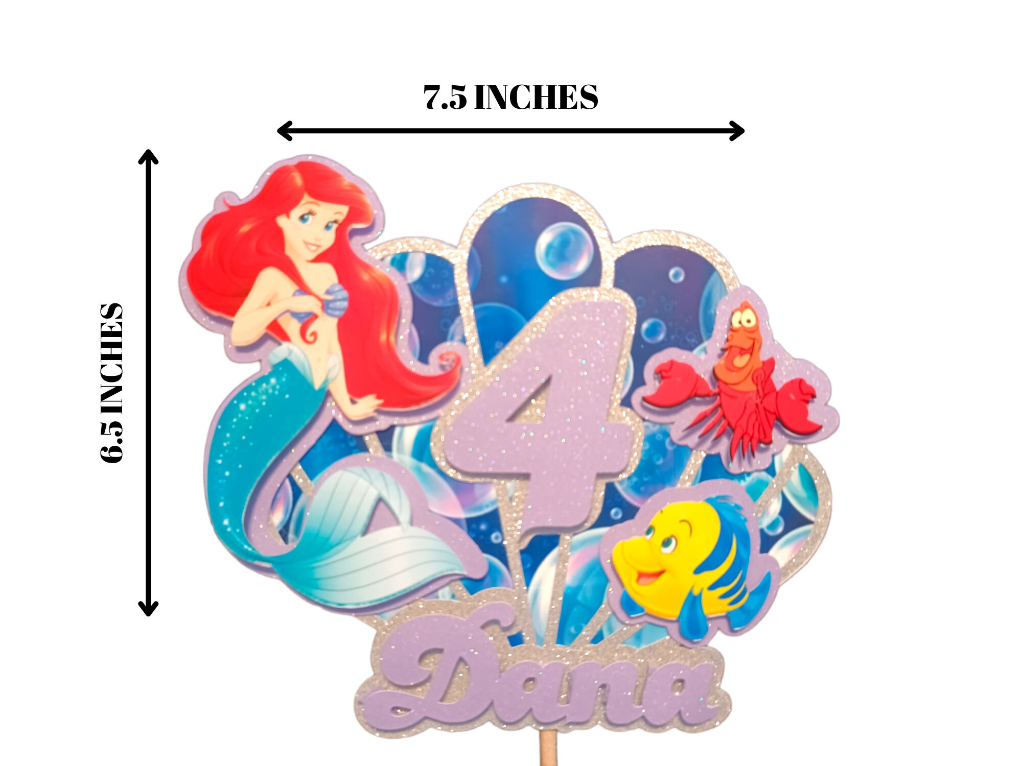 Princess Mermaid Ariel Cake Topper, Glitter Cake Topper, Personalized ...