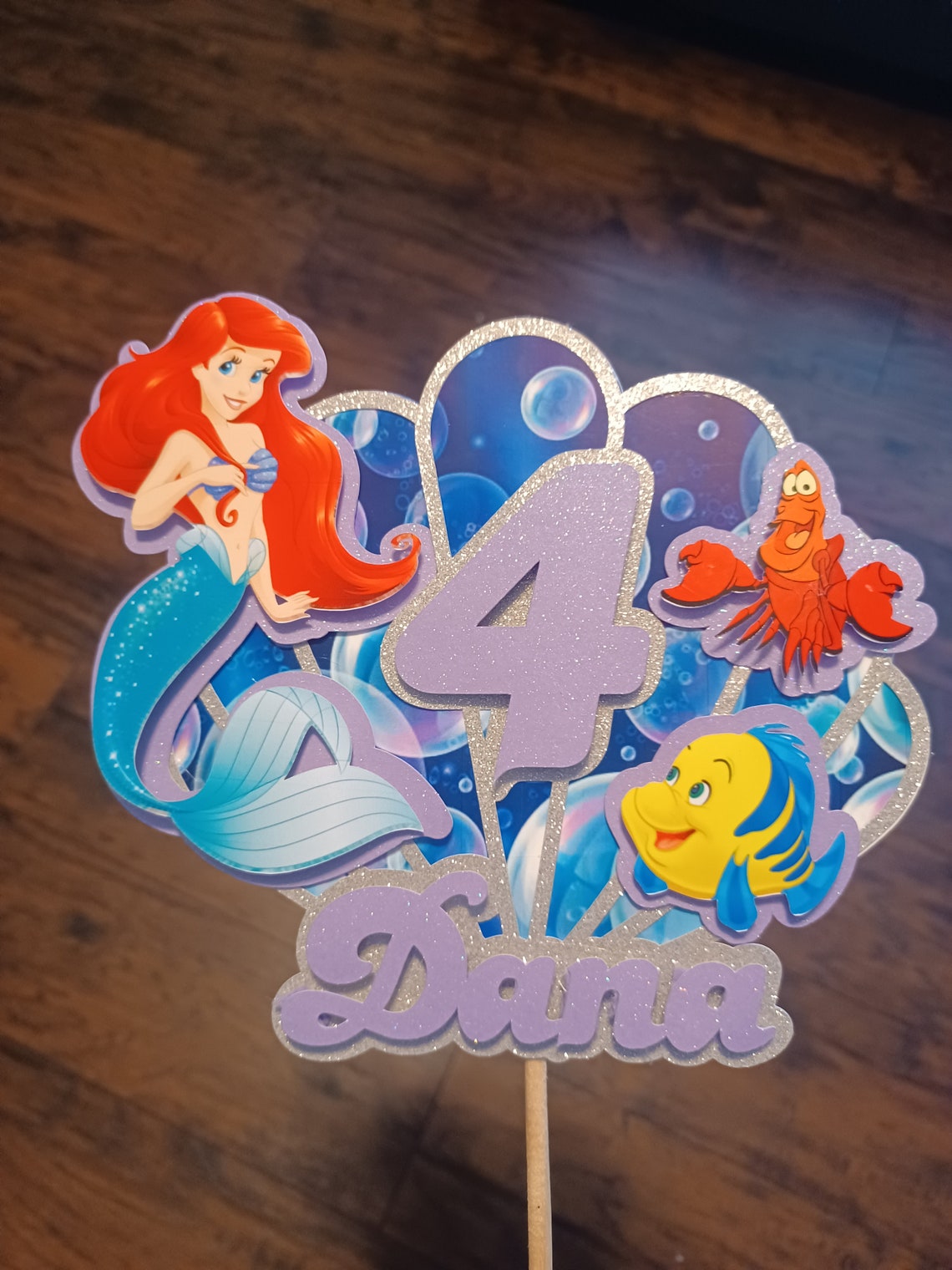 Princess Mermaid Ariel Cake Topper, Glitter Cake Topper, Personalized ...