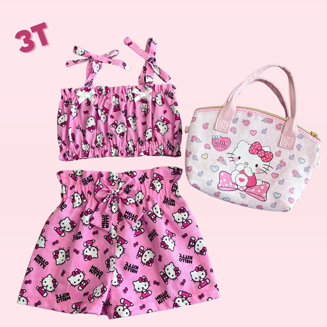 Hello Kitty–inspired Girls Set 3T | Crop Top & Shorts With Free Themed ...