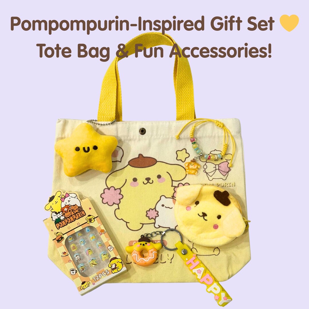 Pompompurin Inspired Kawaii Accessory Set. Tote Bag, Bracelet, Coin ...