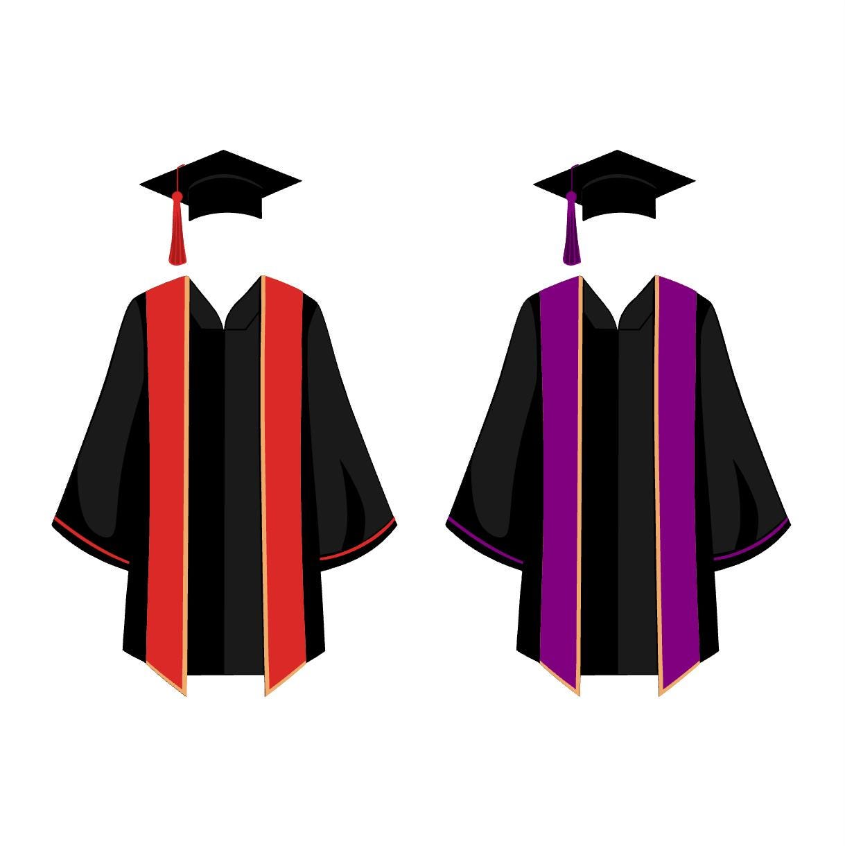 Graduation Gown & Cap Clipart – Red and Purple | Flat Color PNG, SVG ...