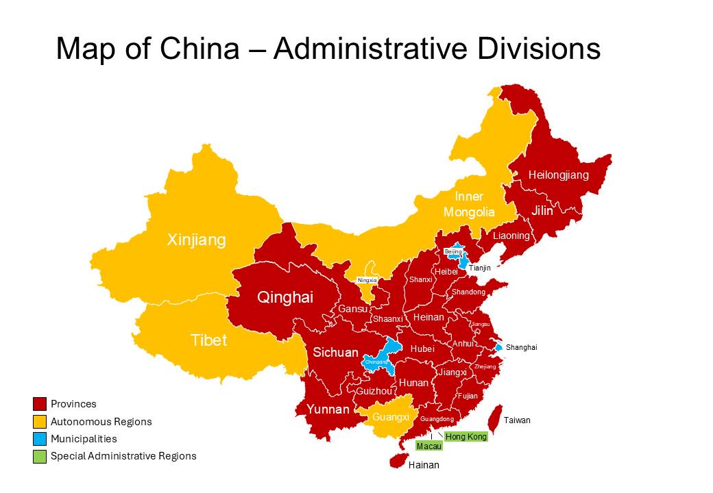 Editable Powerpoint Map of China With Provinces, Regions ...