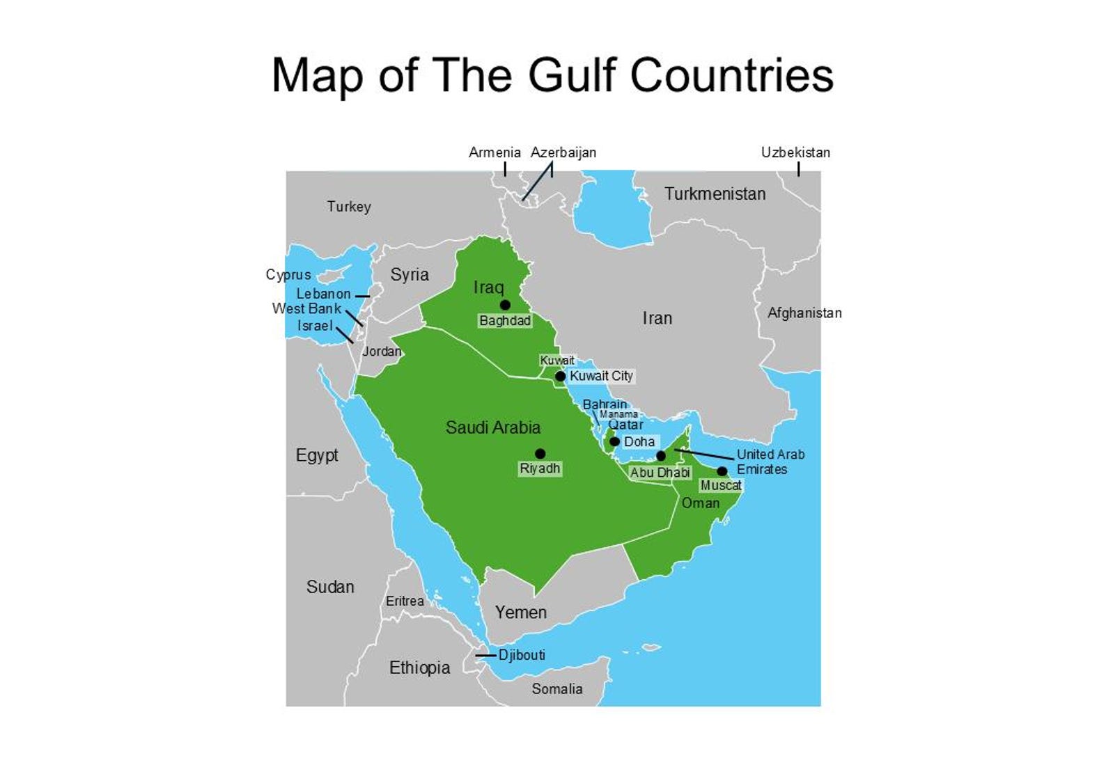Editable Powerpoint Map of the Gulf Countries – Including: Bahrain ...