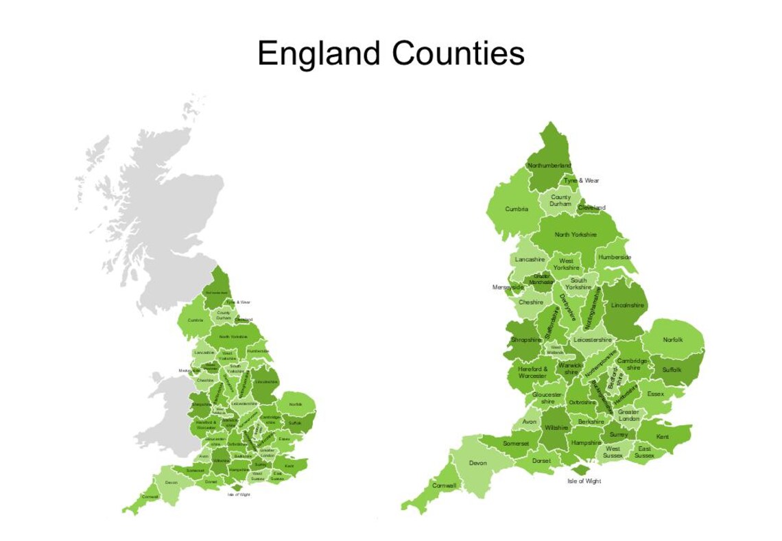 Editable Map of England Counties Powerpoint | UK, Britain & Great ...