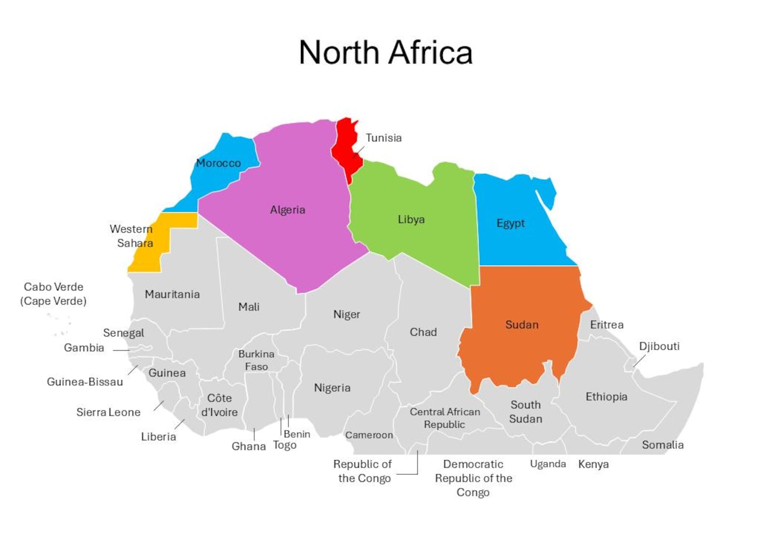 Editable Powerpoint Map of North Africa – Including: Western Sahara ...