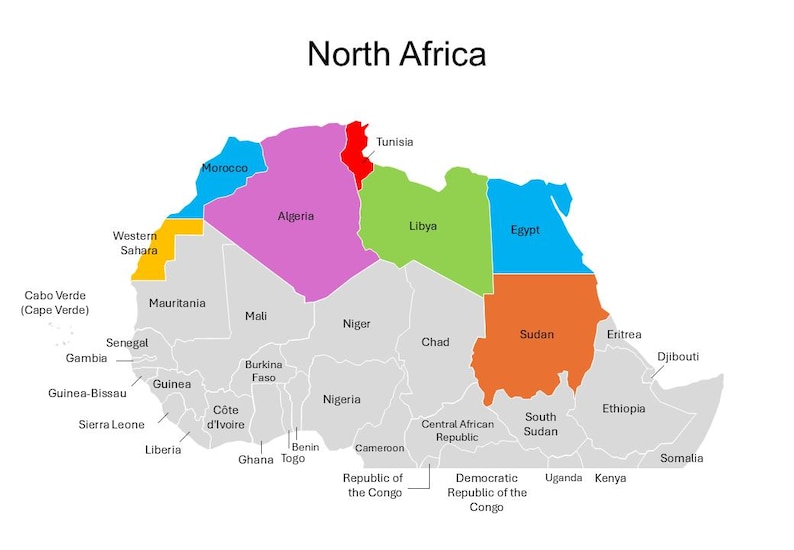 Editable Powerpoint Map of North Africa – Including: Western Sahara ...
