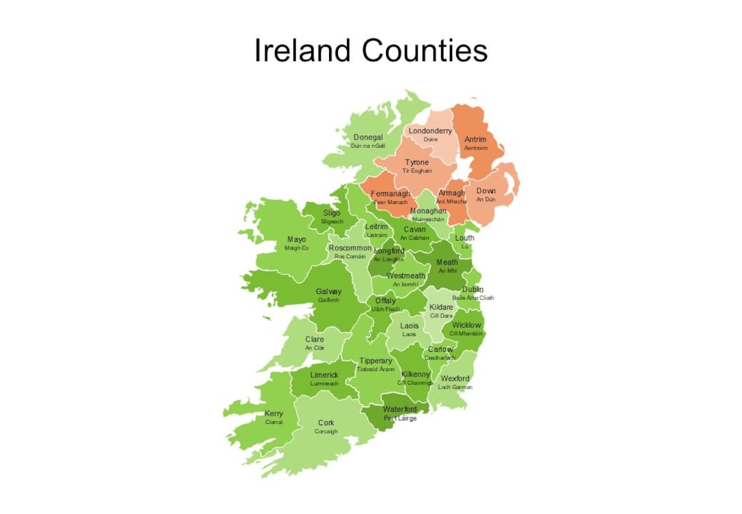 Editable Ireland Map PPT – Provinces & Counties in English and Irish ...