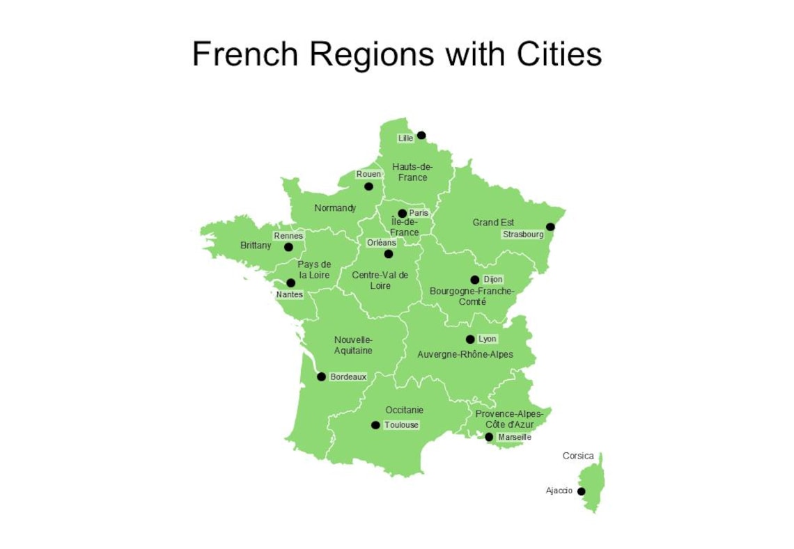 Editable Powerpoint Map of French Regions, Cities and Surrounding ...