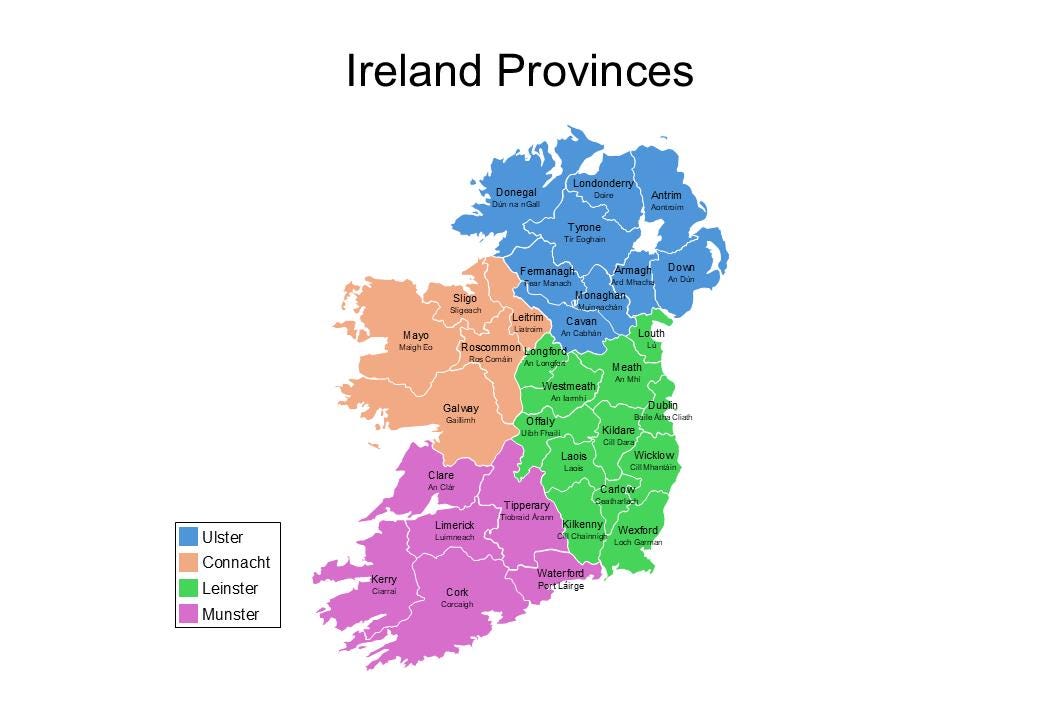Editable Powerpoint Map of Ireland Counties and Provinces – Including ...
