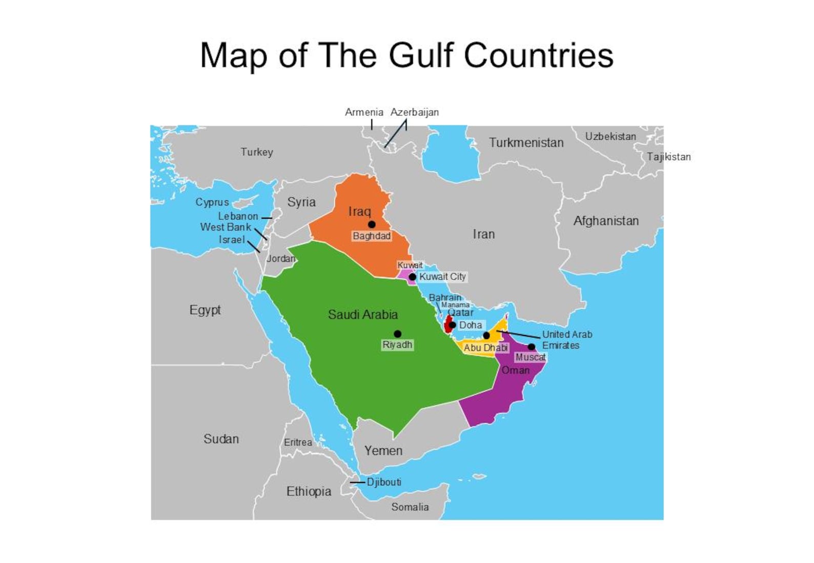 Editable Powerpoint Map of the Gulf Countries – Including: Bahrain ...