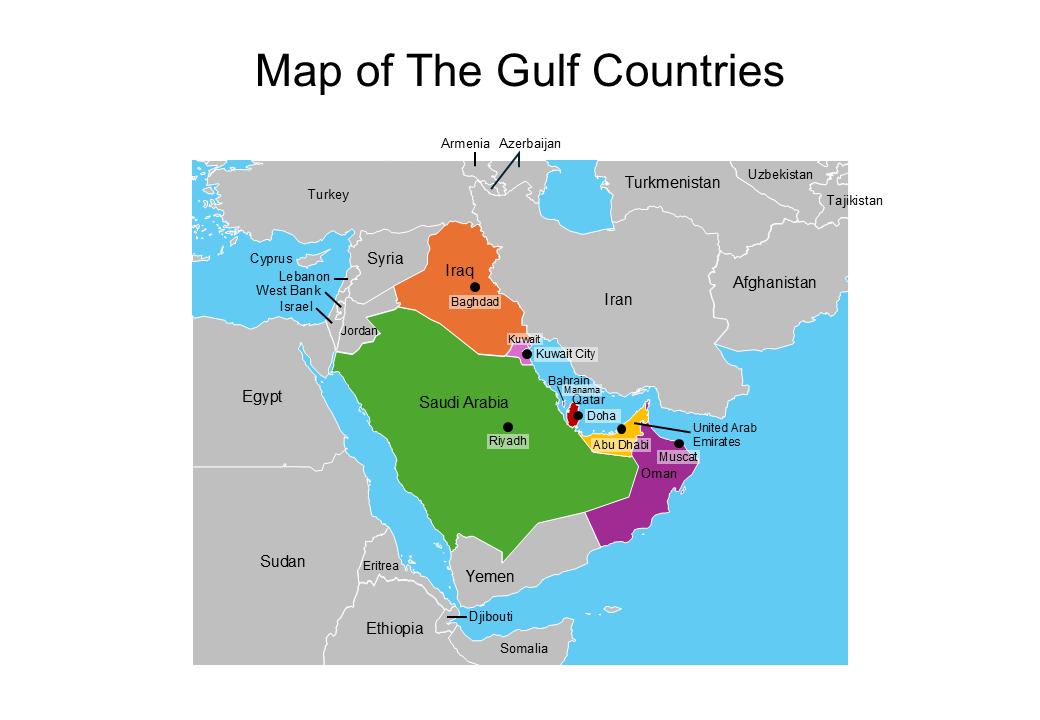 Editable Powerpoint Map of the Gulf Countries – Including: Bahrain ...