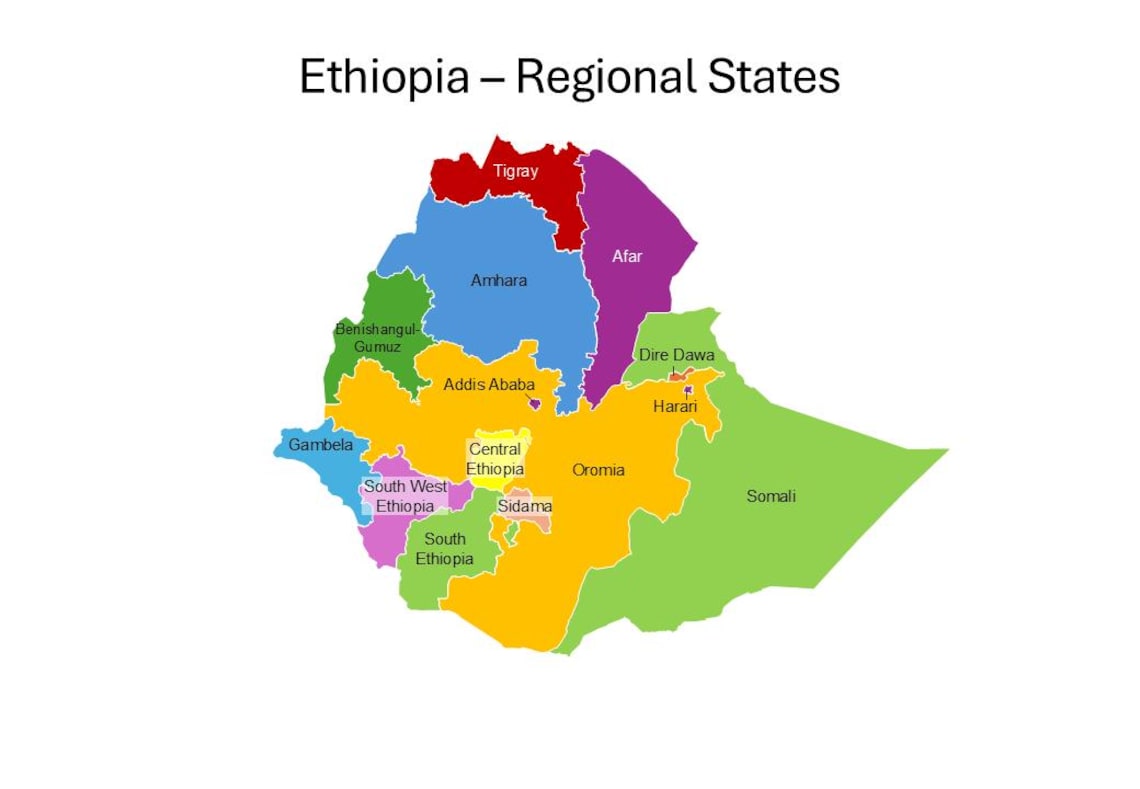 Editable Powerpoint Map of Ethiopia With Regions | Customizable ...