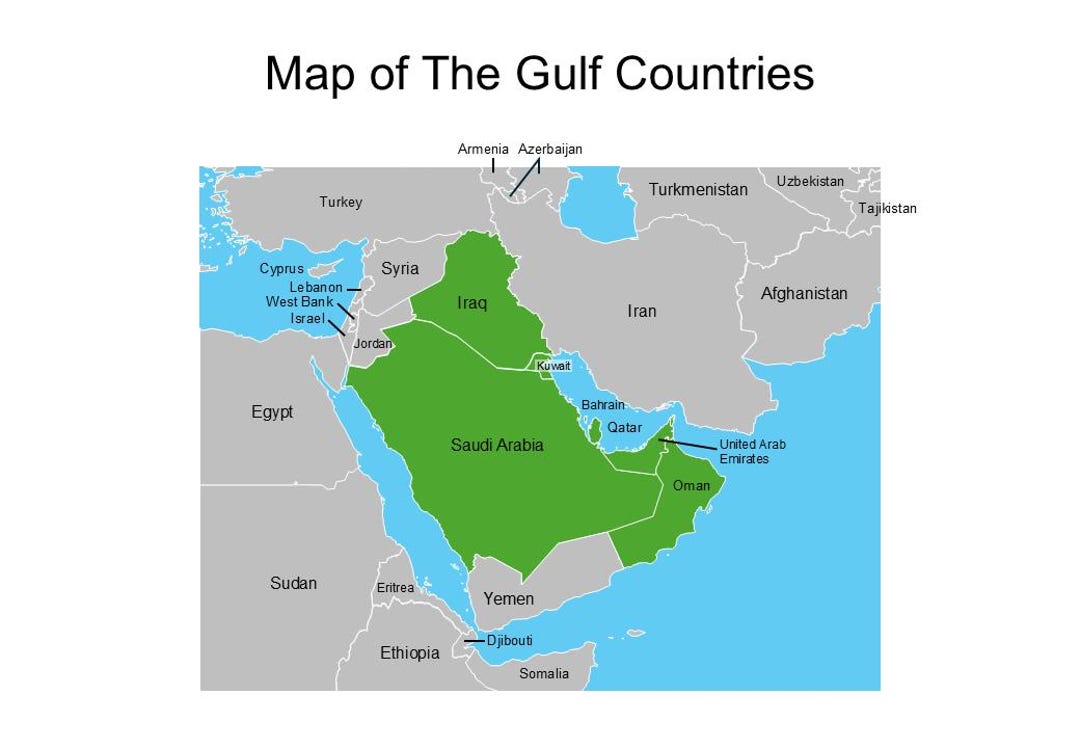 Editable Powerpoint Map of the Gulf Countries – Including: Bahrain ...