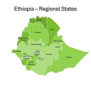 Editable Powerpoint Map of Ethiopia With Regions | Customizable ...