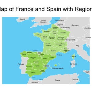 Editable Powerpoint Map of France & Spain With Regions and Surrounding ...